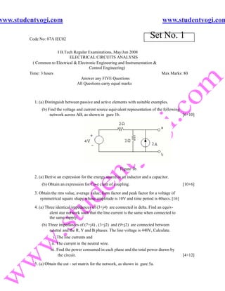 Electrical Circuits Analysis Jntu Model Paper{Www.Studentyogi.Com} | PDF