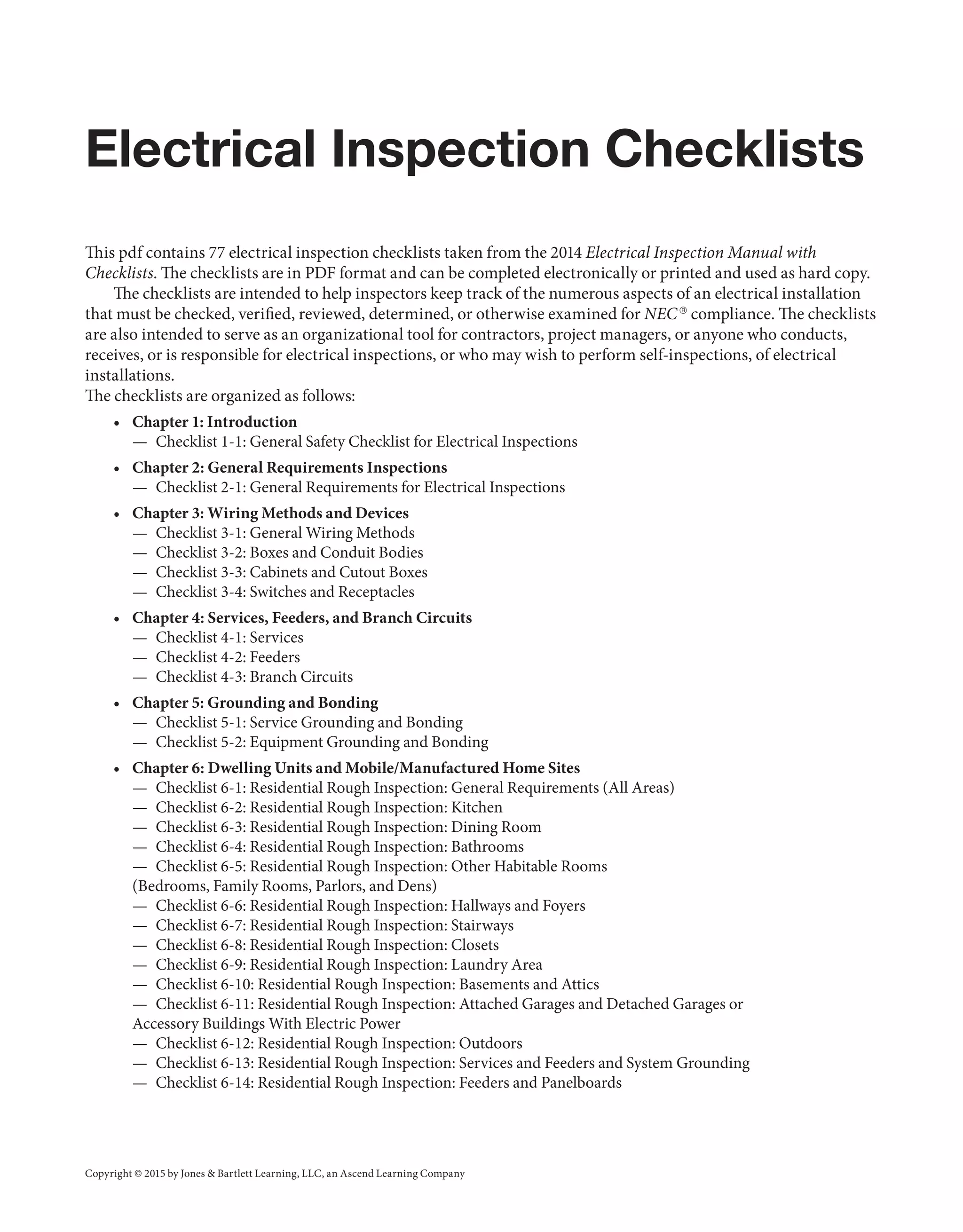 Electrical inspection-checklists | PDF