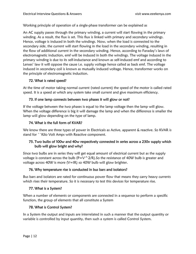 Electrical interview-questions-answers | PDF