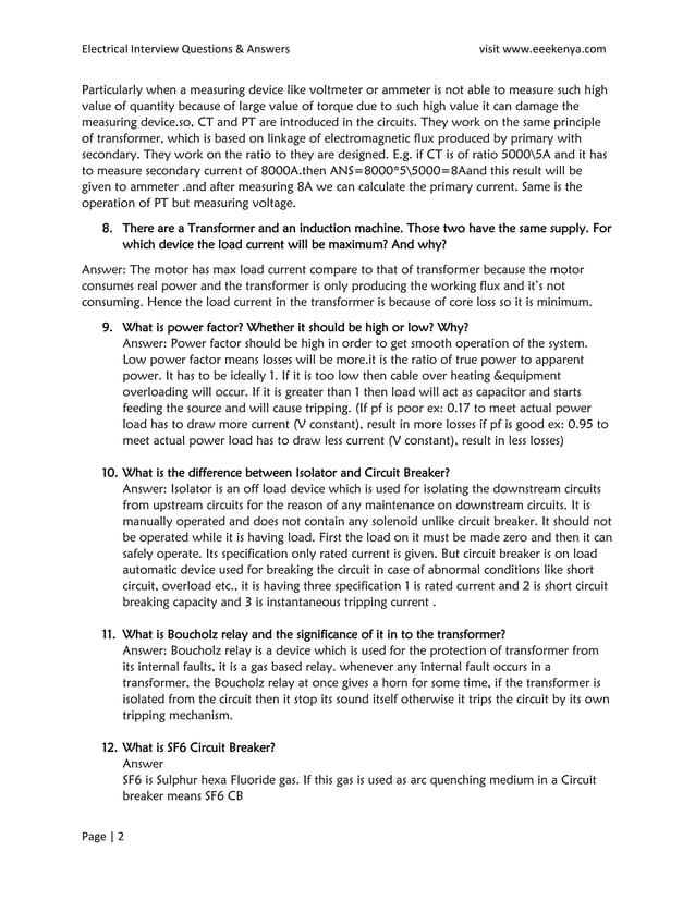 Electrical interview-questions-answers | PDF