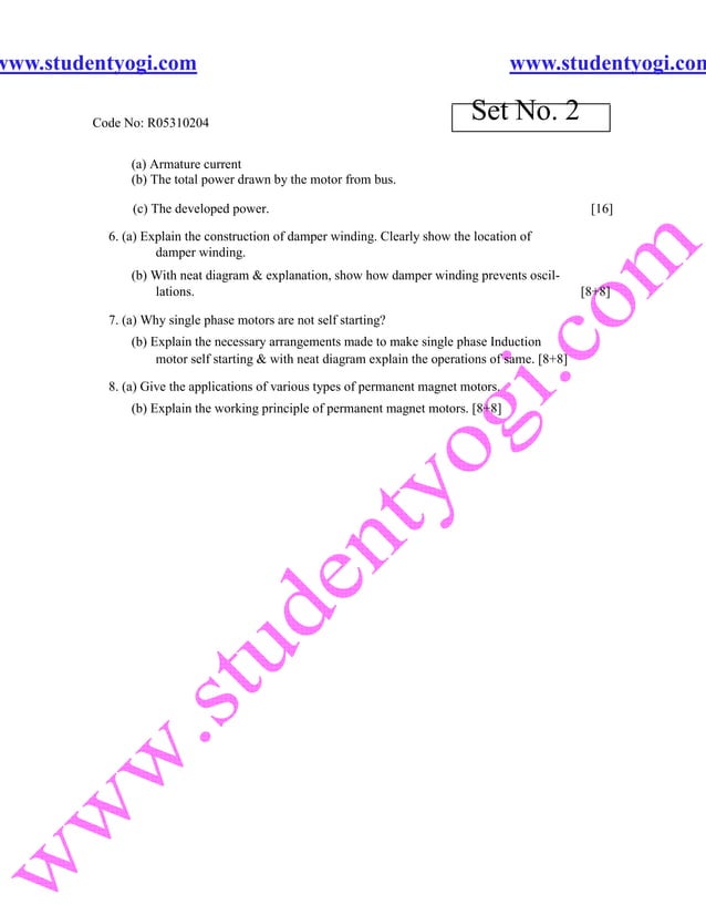 Electrical Machines Iii Jntu Model Paper{Www.Studentyogi.Com} | PDF