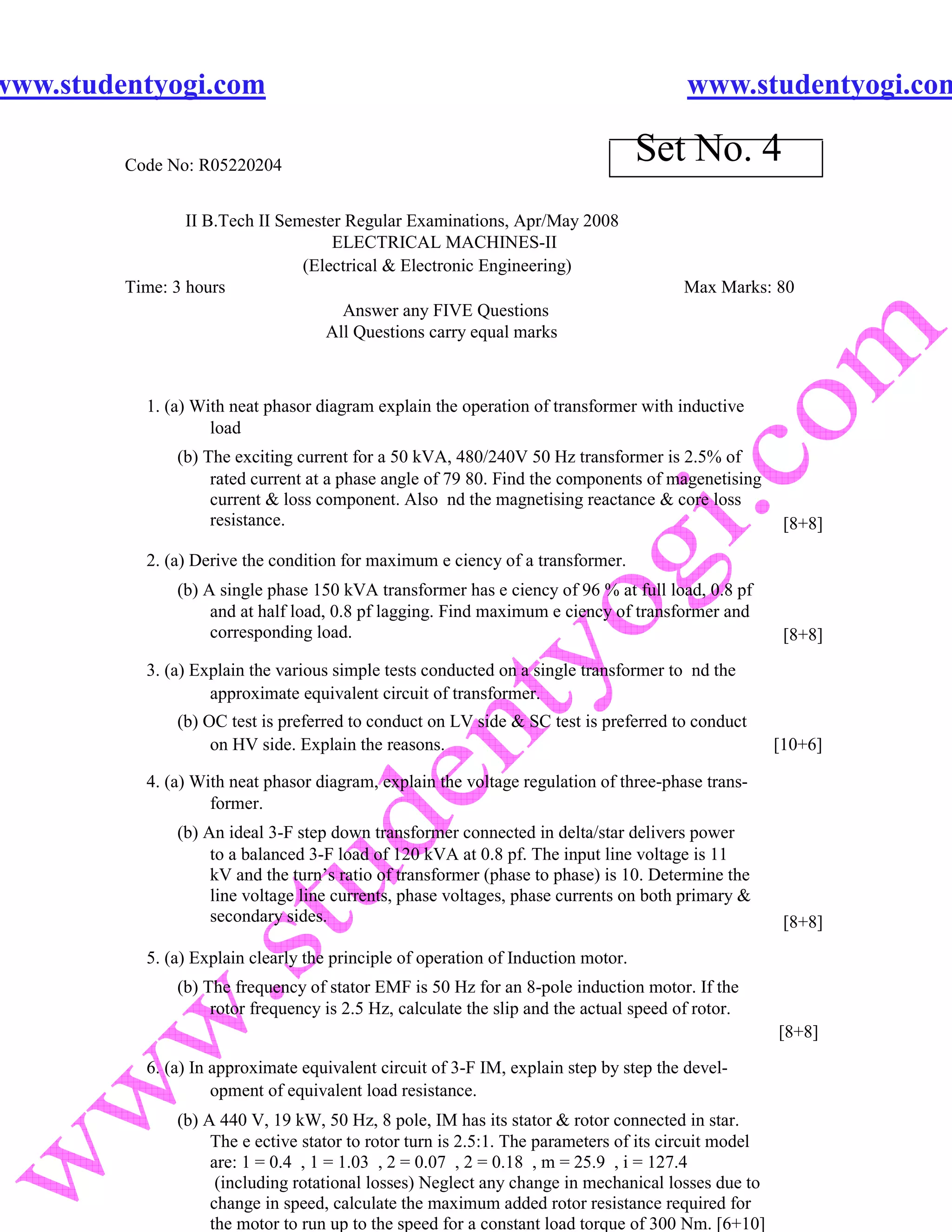 Electrical Machines Ii Jntu Model Paper{Www.Studentyogi.Com} | PDF