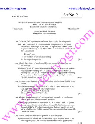 Electrical Machines Ii Jntu Model Paper{Www.Studentyogi.Com} | PDF
