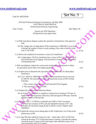 Electrical Machines Ii Jntu Model Paper{Www.Studentyogi.Com} | PDF