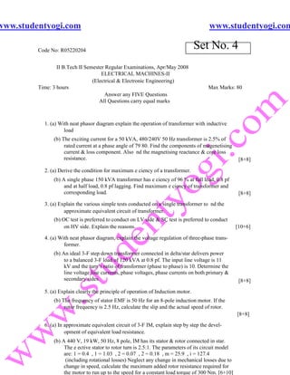Electrical Machines Ii Jntu Model Paper{Www.Studentyogi.Com} | PDF
