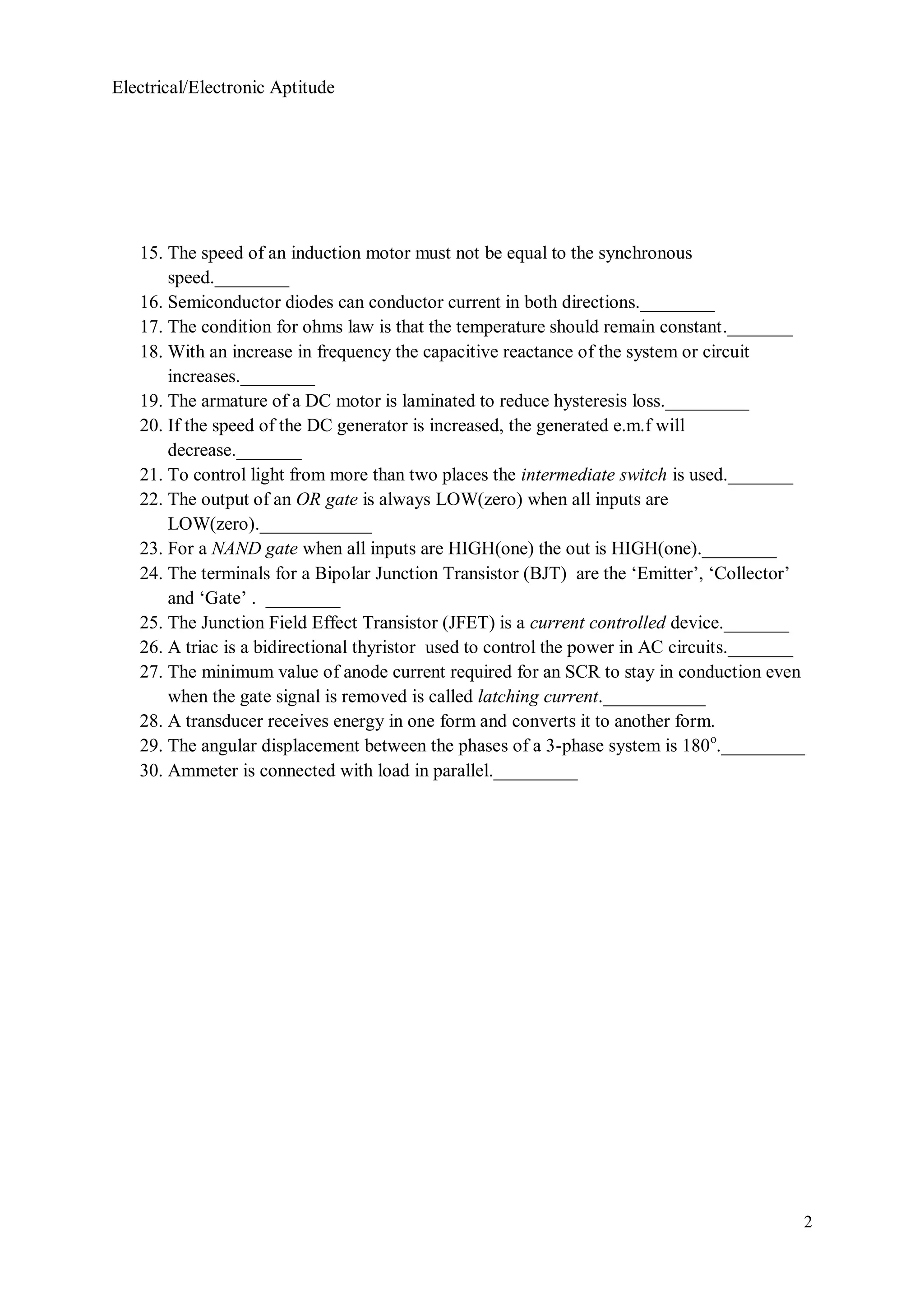 Electrical aptitude test | PDF