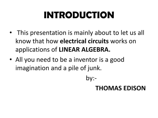 Electrical circuits in concept of linear algebra | PPTX | Physics | Science