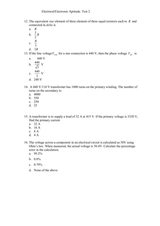 Electrical electronic aptitude test 2 | PDF