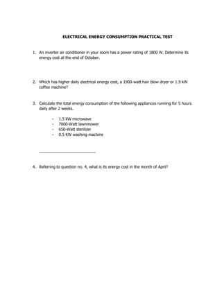 Electrical energy consumption practical test | PDF