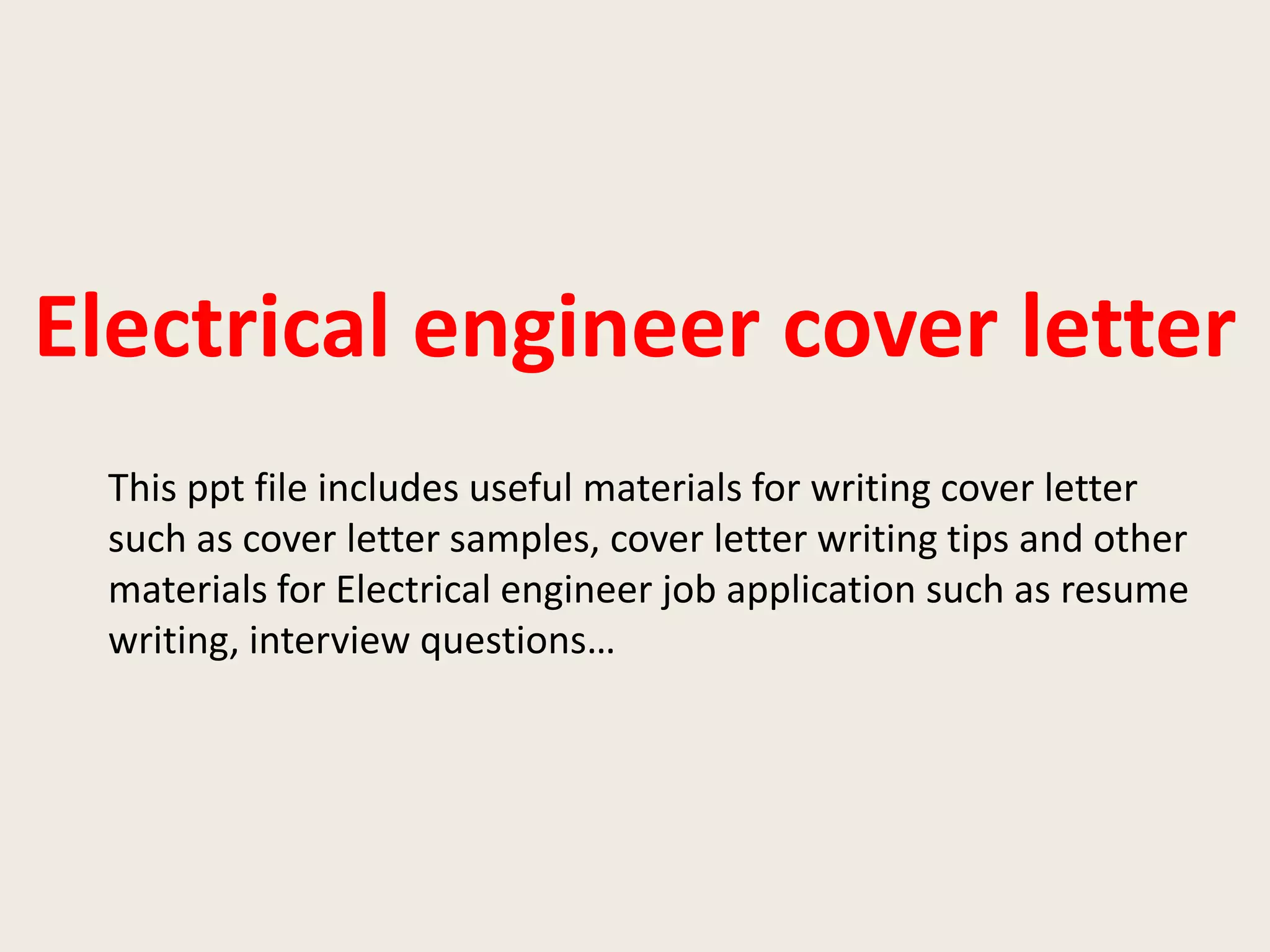 Electrical engineer cover letter | PPT