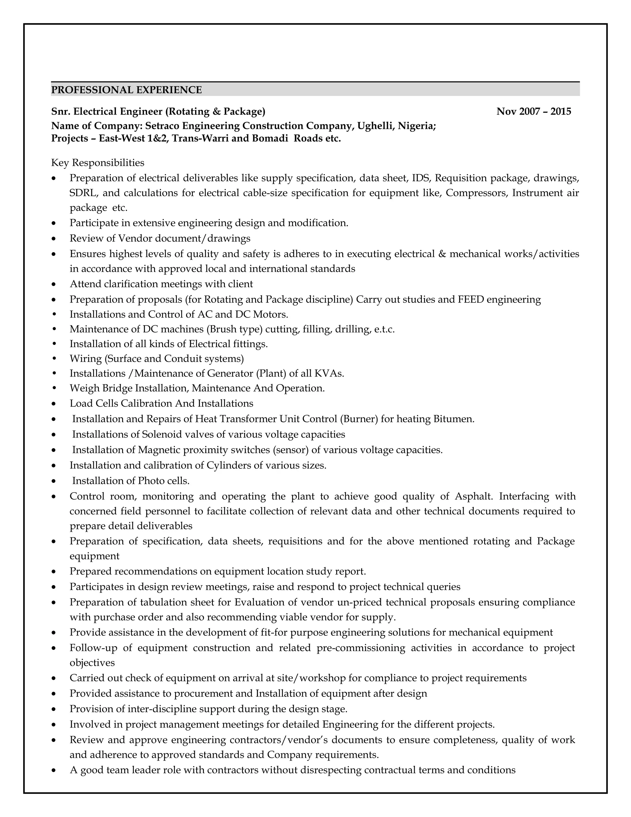 Electrical engineer cv | DOC
