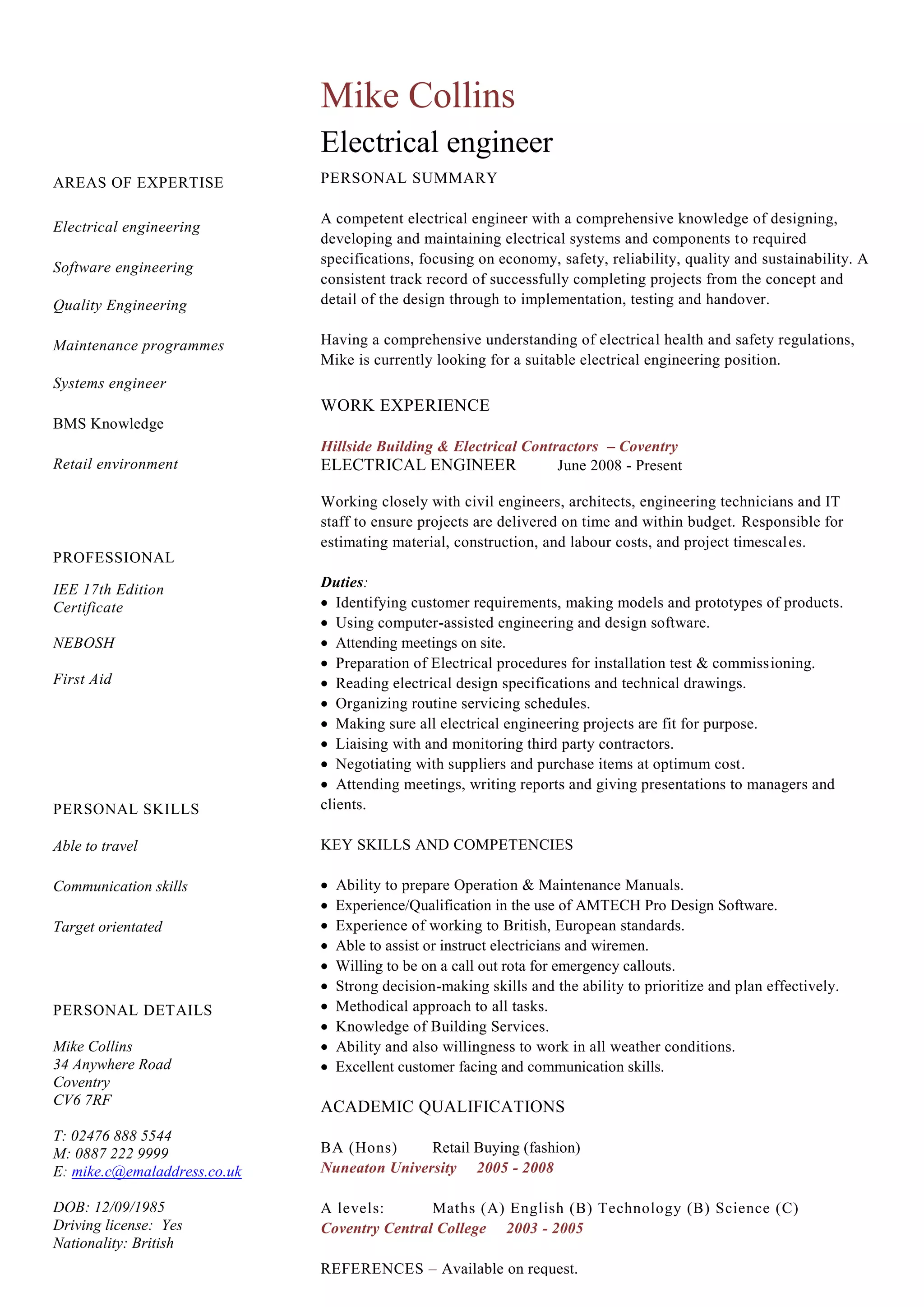 Electrical engineer cv_template | PDF
