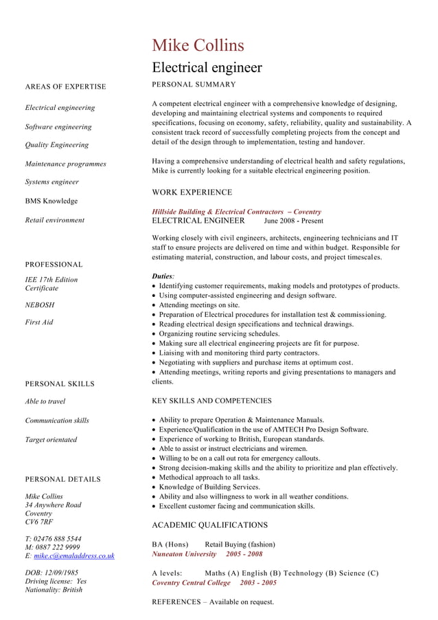 Electrical engineer cv_template | PDF