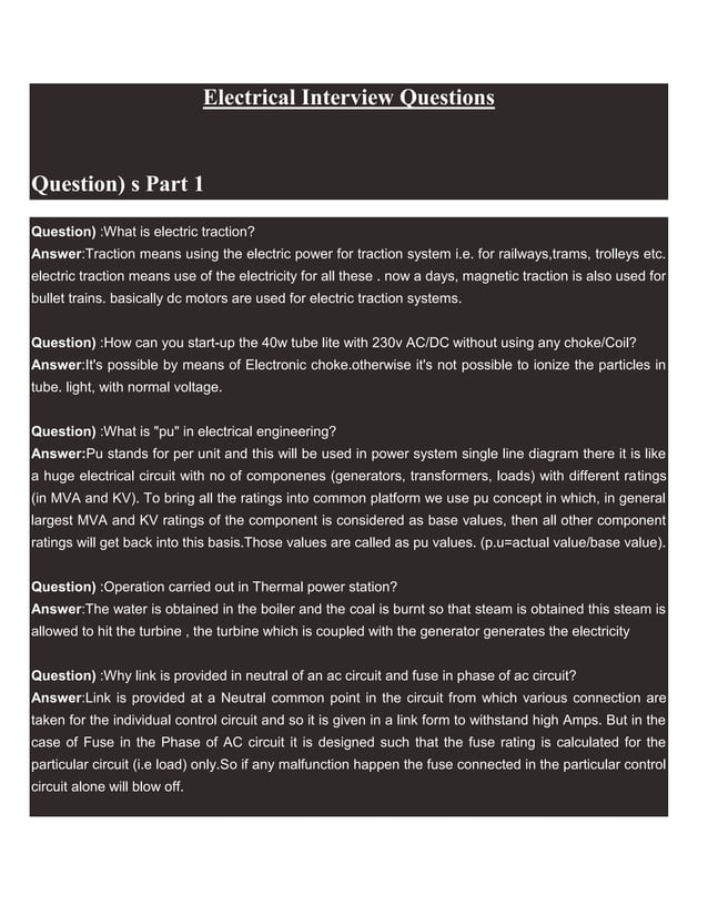 Electrical Engineering Interview Questions | DOCX