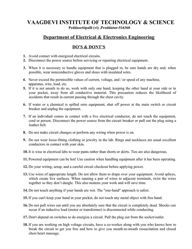 Electrical engineering lab | DOC