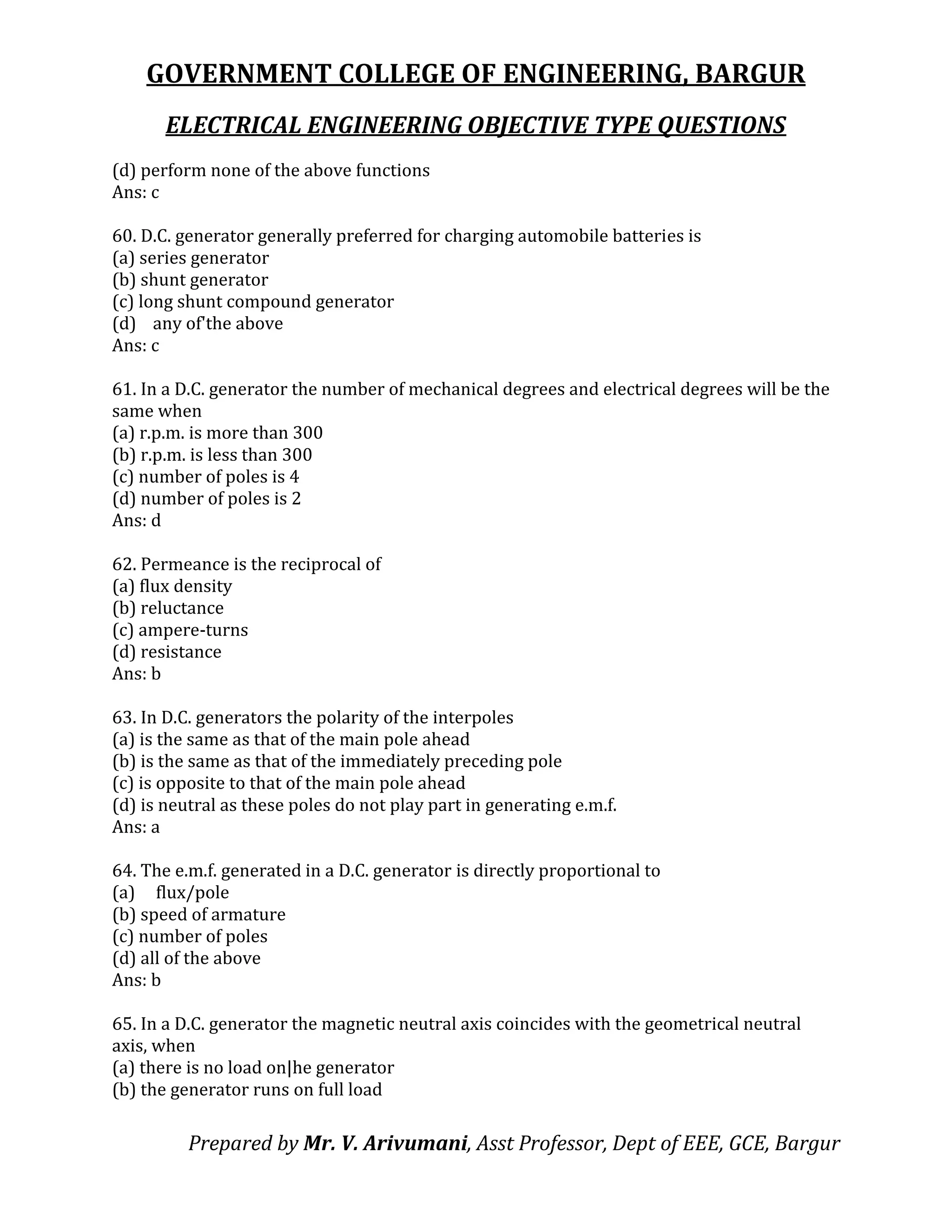 Electrical engineering objective type questions | PDF