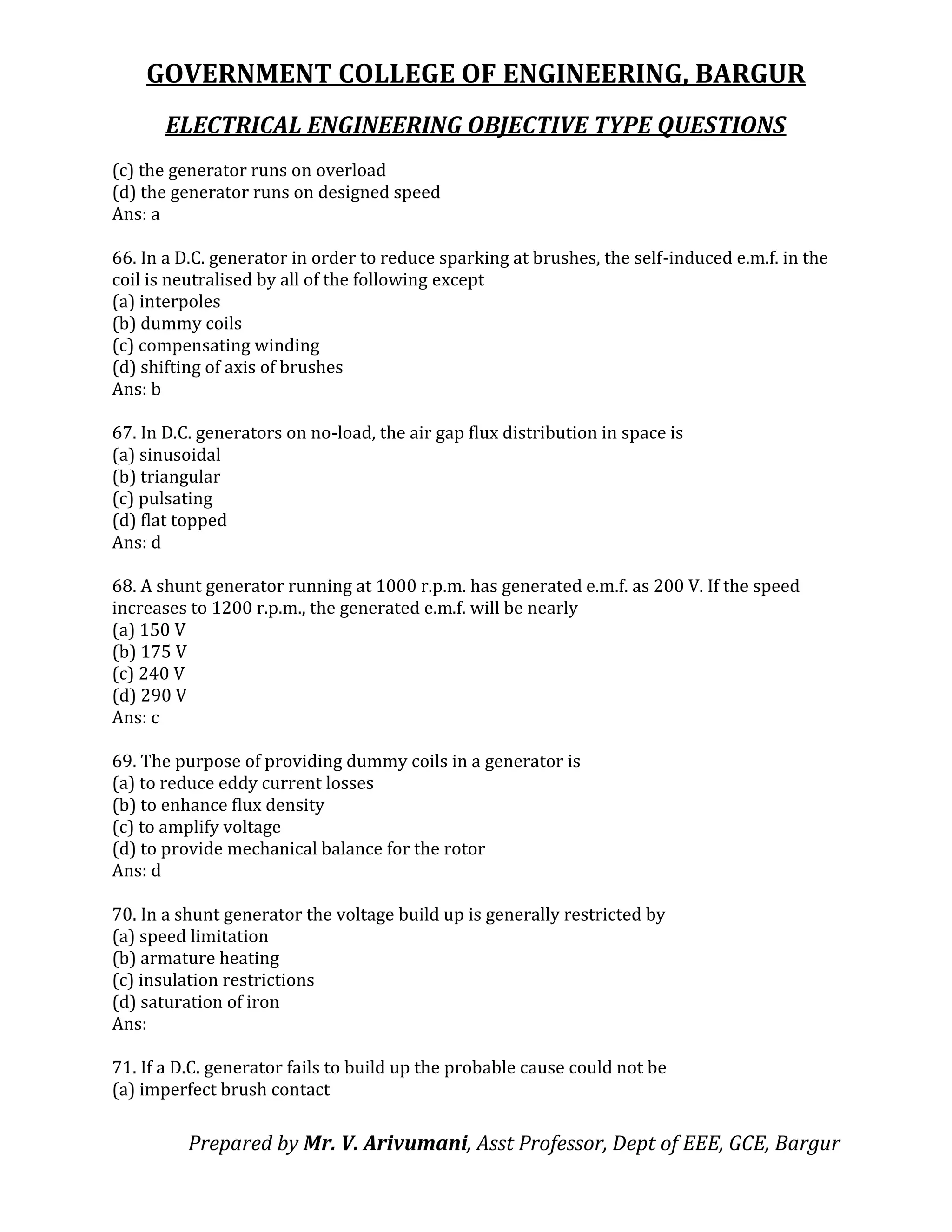 Electrical engineering objective type questions | PDF