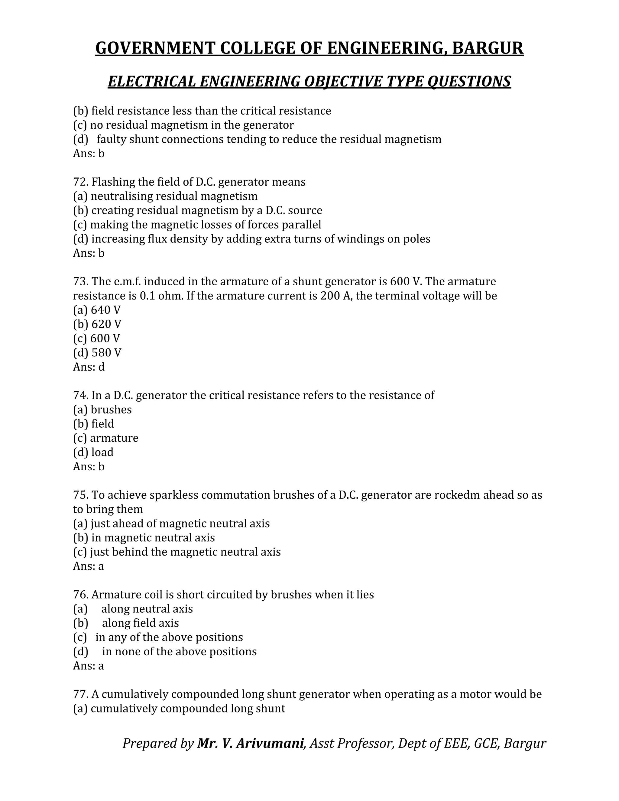 Electrical engineering objective type questions | PDF