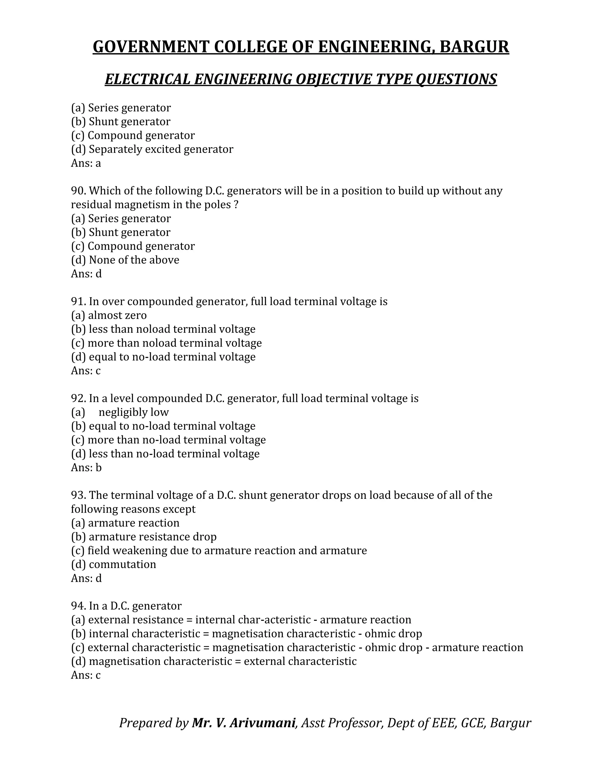 Electrical engineering objective type questions | PDF