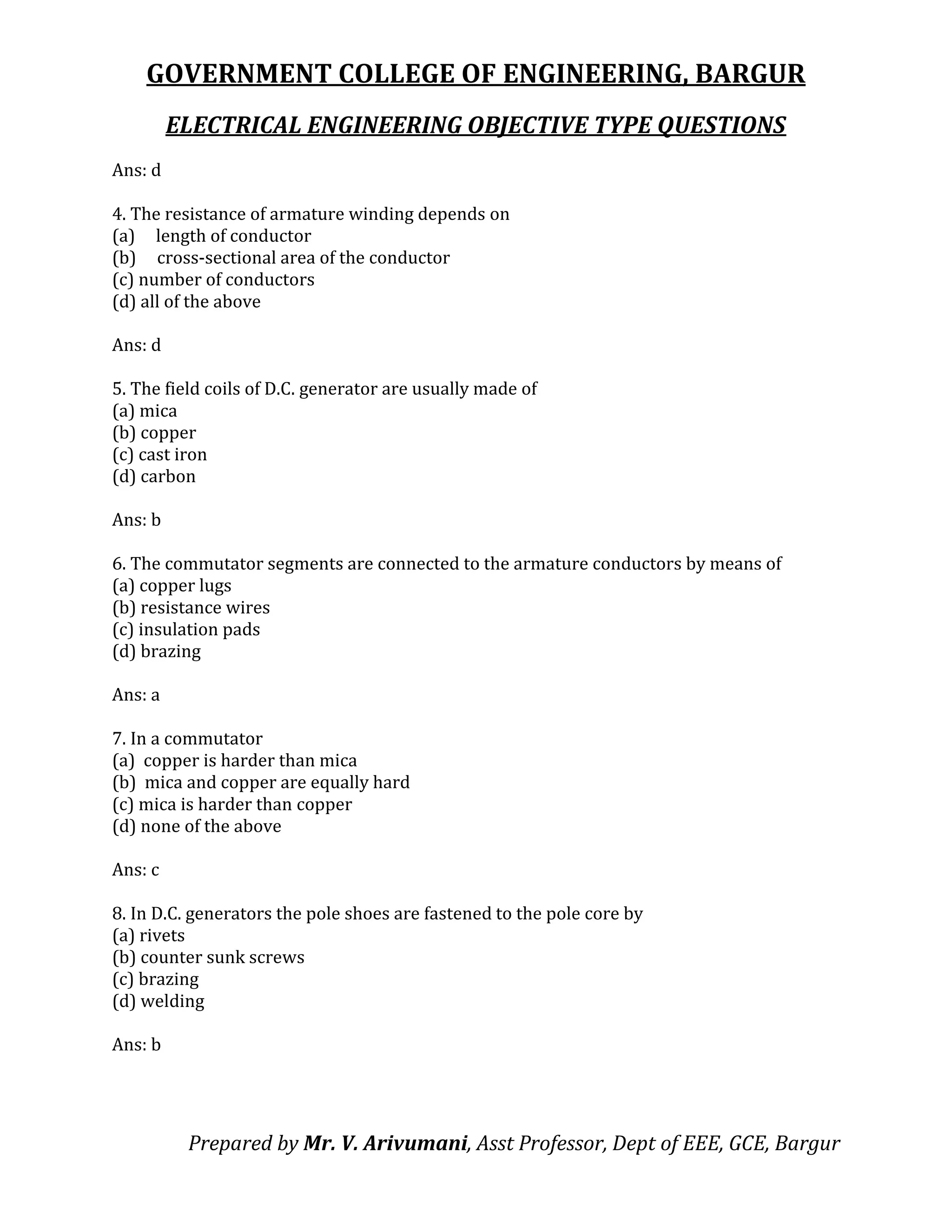 Electrical engineering objective type questions | PDF
