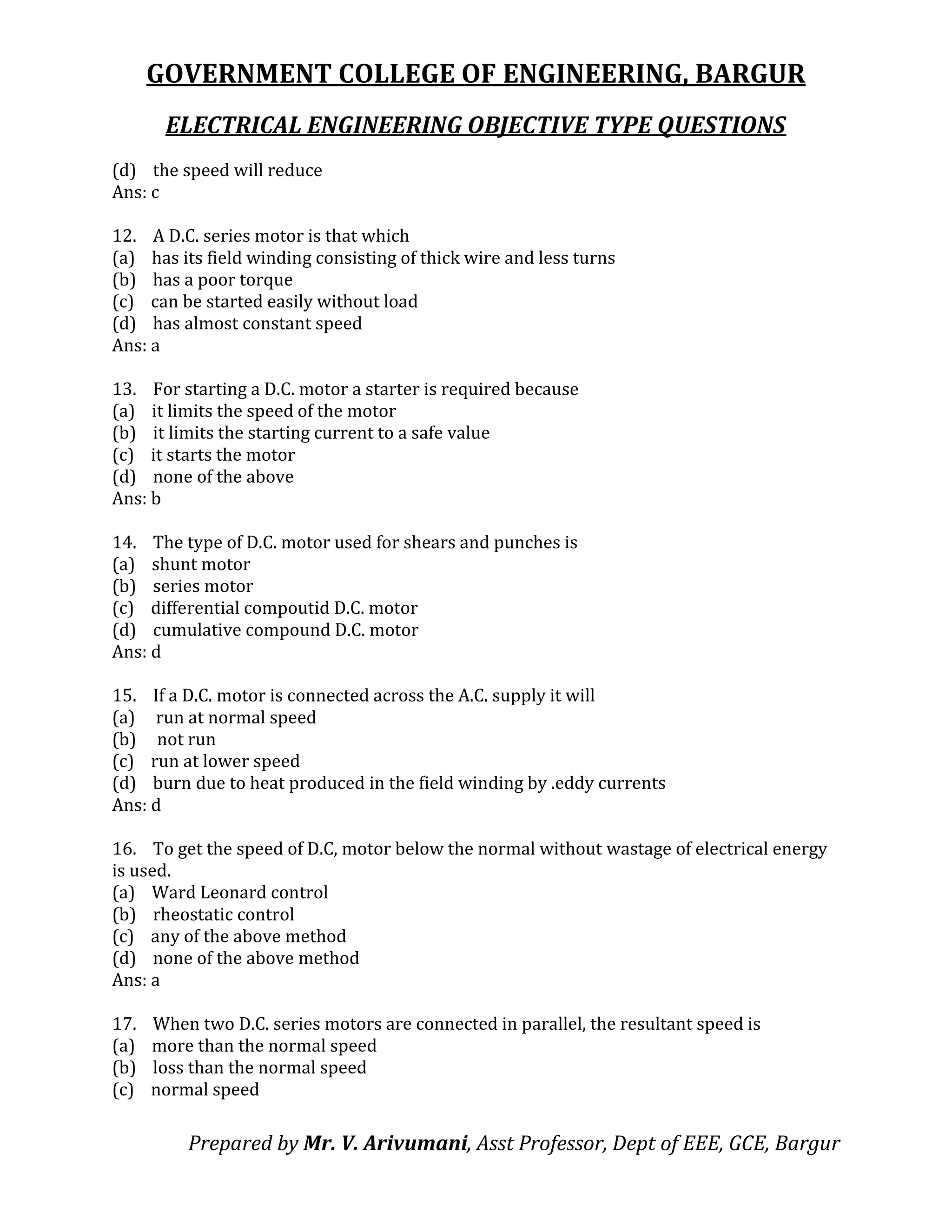 Electrical engineering objective type questions | PDF