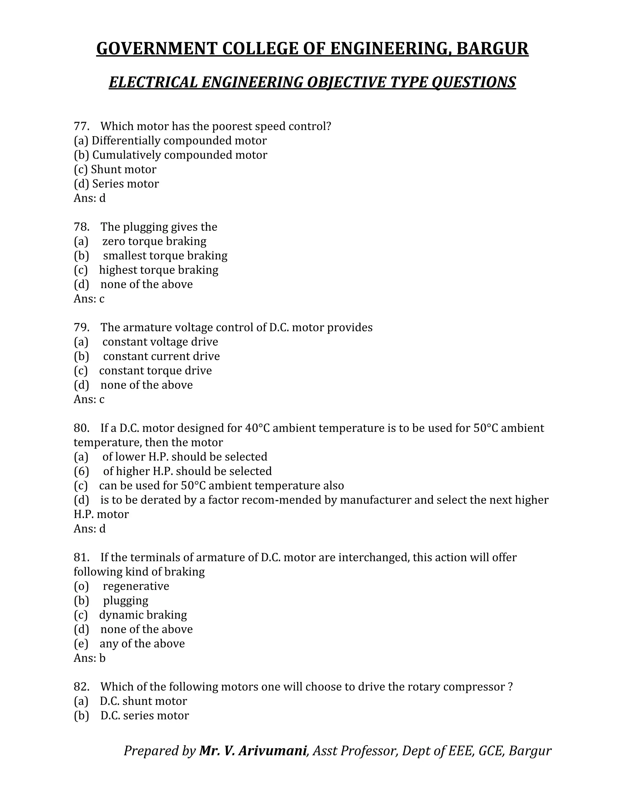Electrical engineering objective type questions | PDF