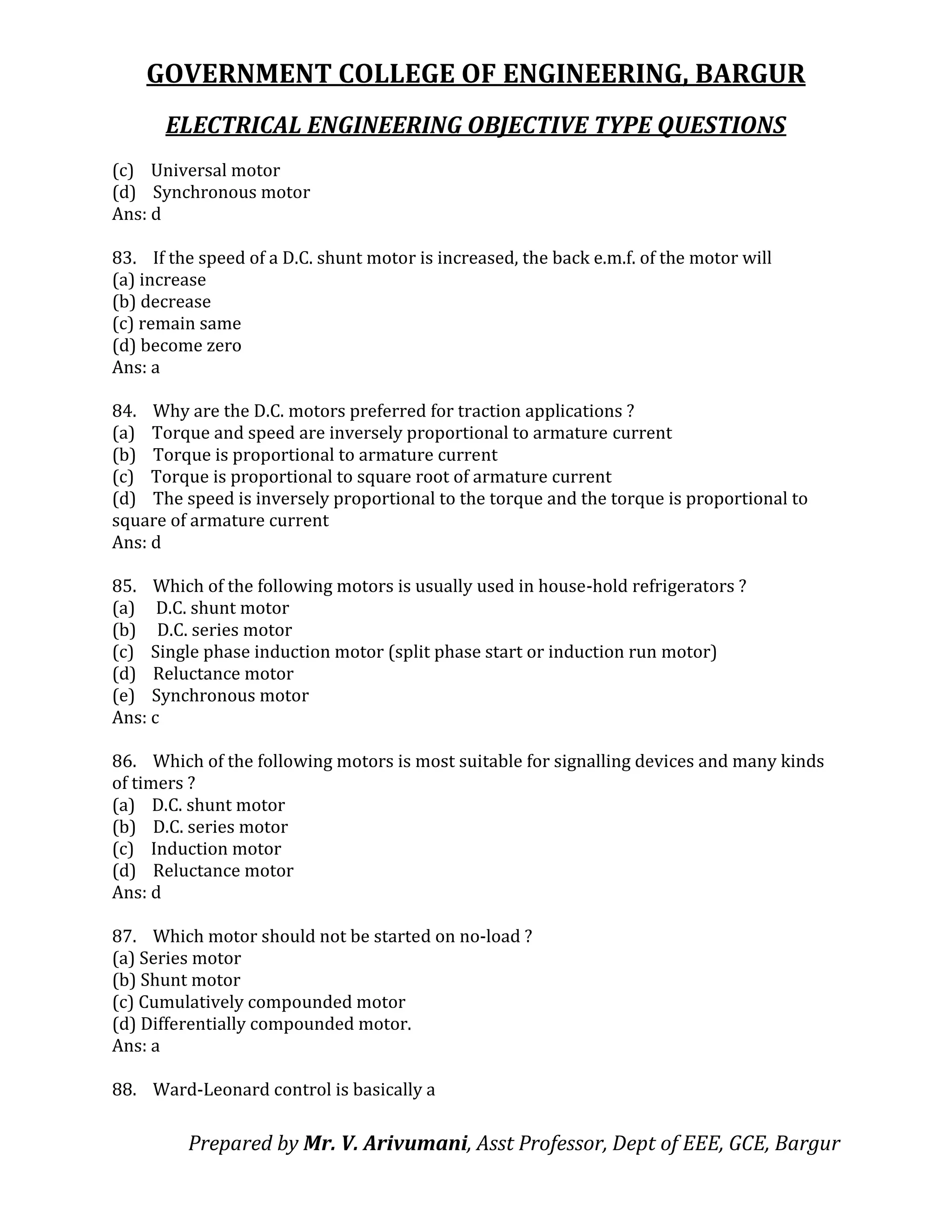 Electrical engineering objective type questions | PDF