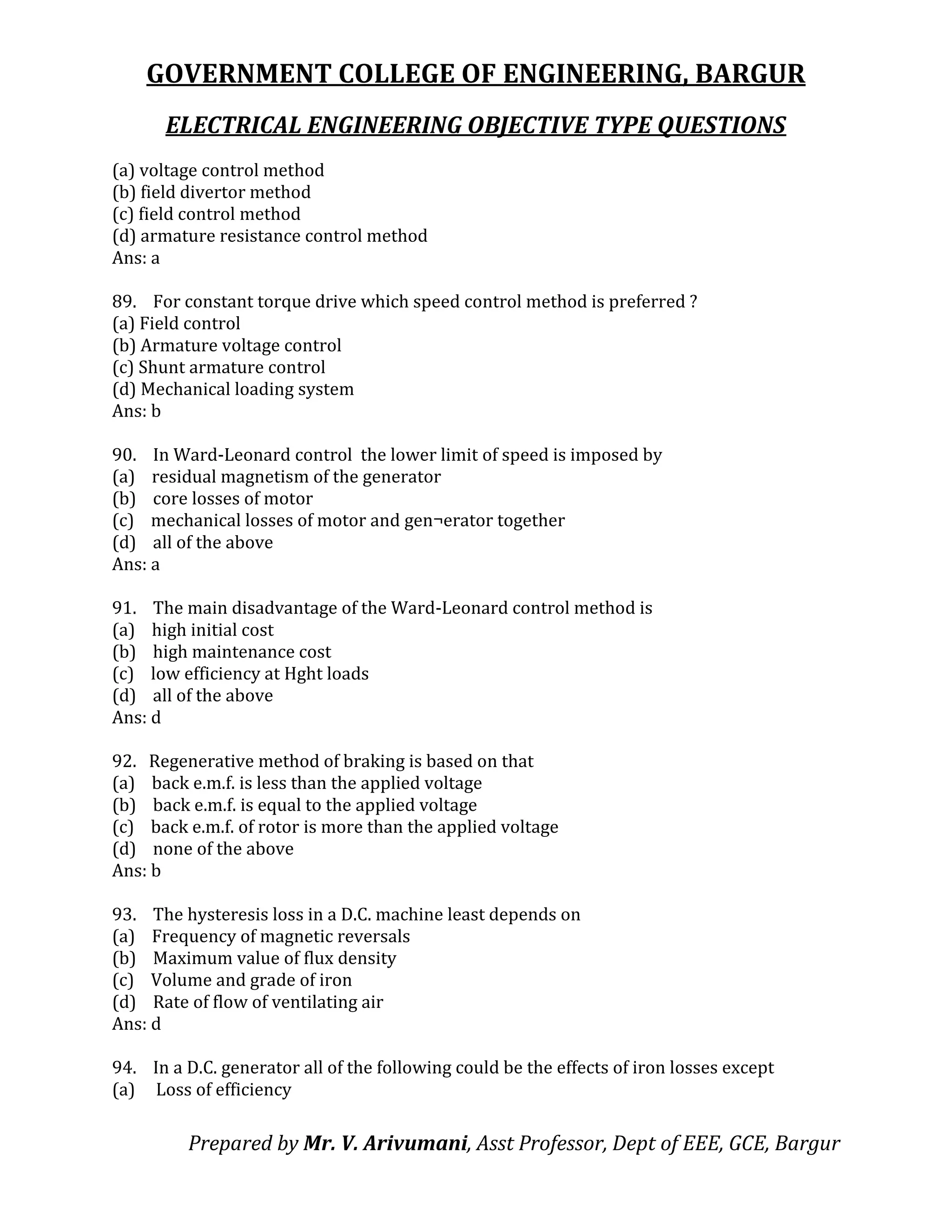 Electrical engineering objective type questions | PDF