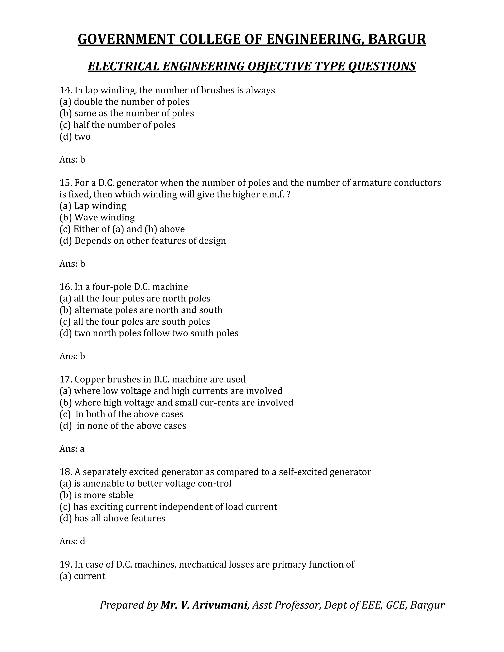 Electrical engineering objective type questions | PDF