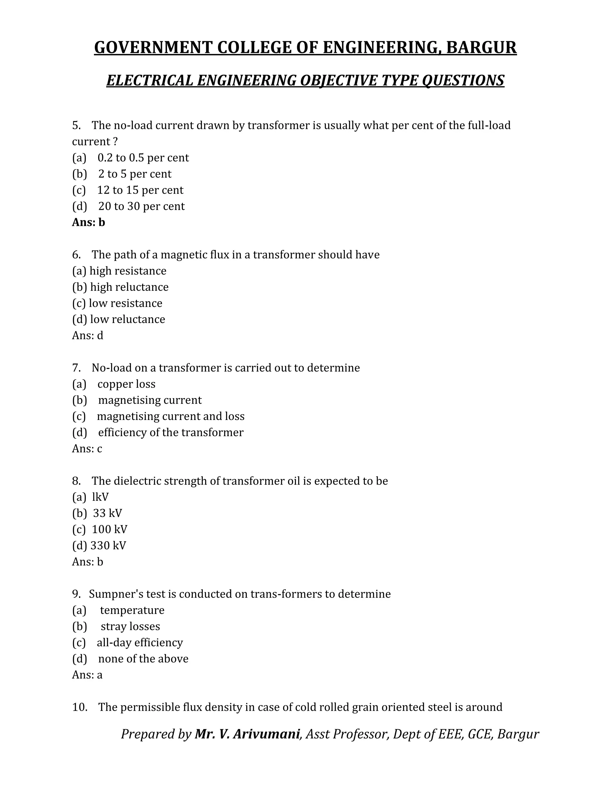 Electrical engineering objective type questions | PDF
