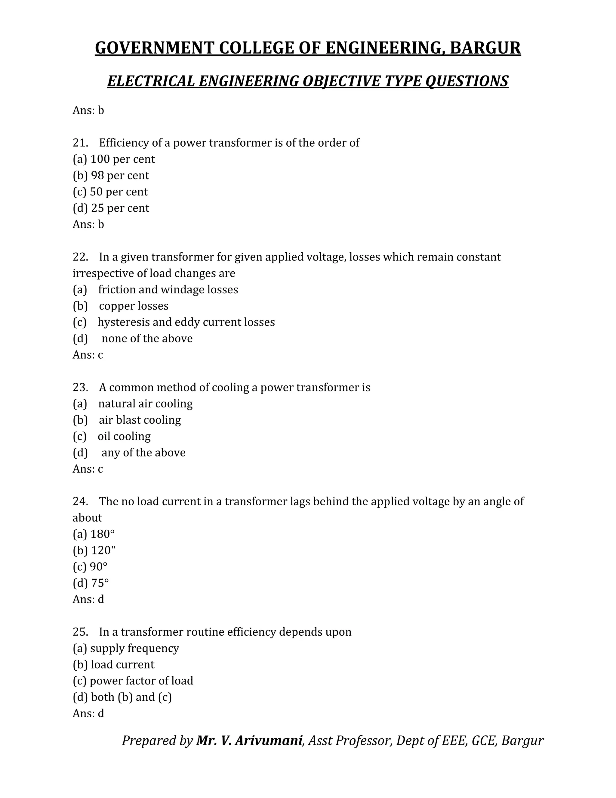 Electrical engineering objective type questions | PDF