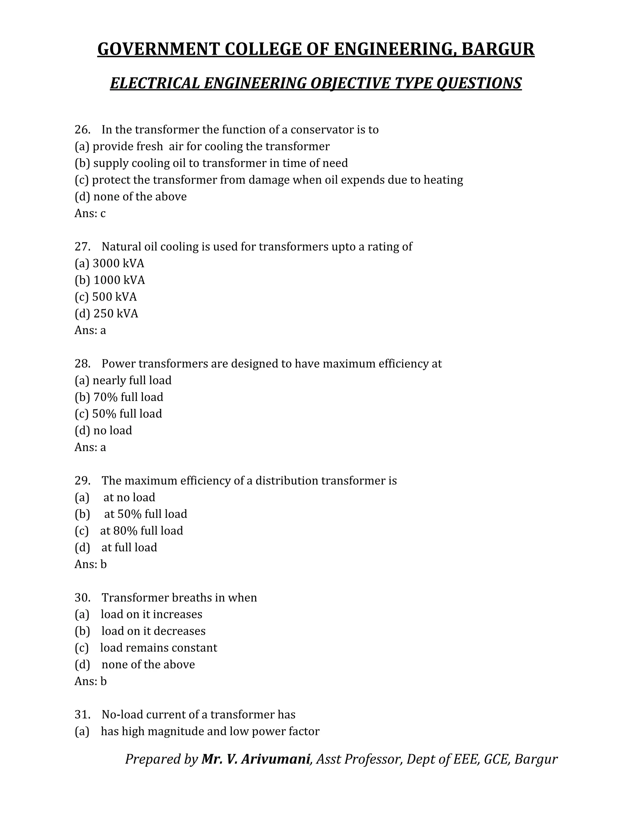 Electrical engineering objective type questions | PDF