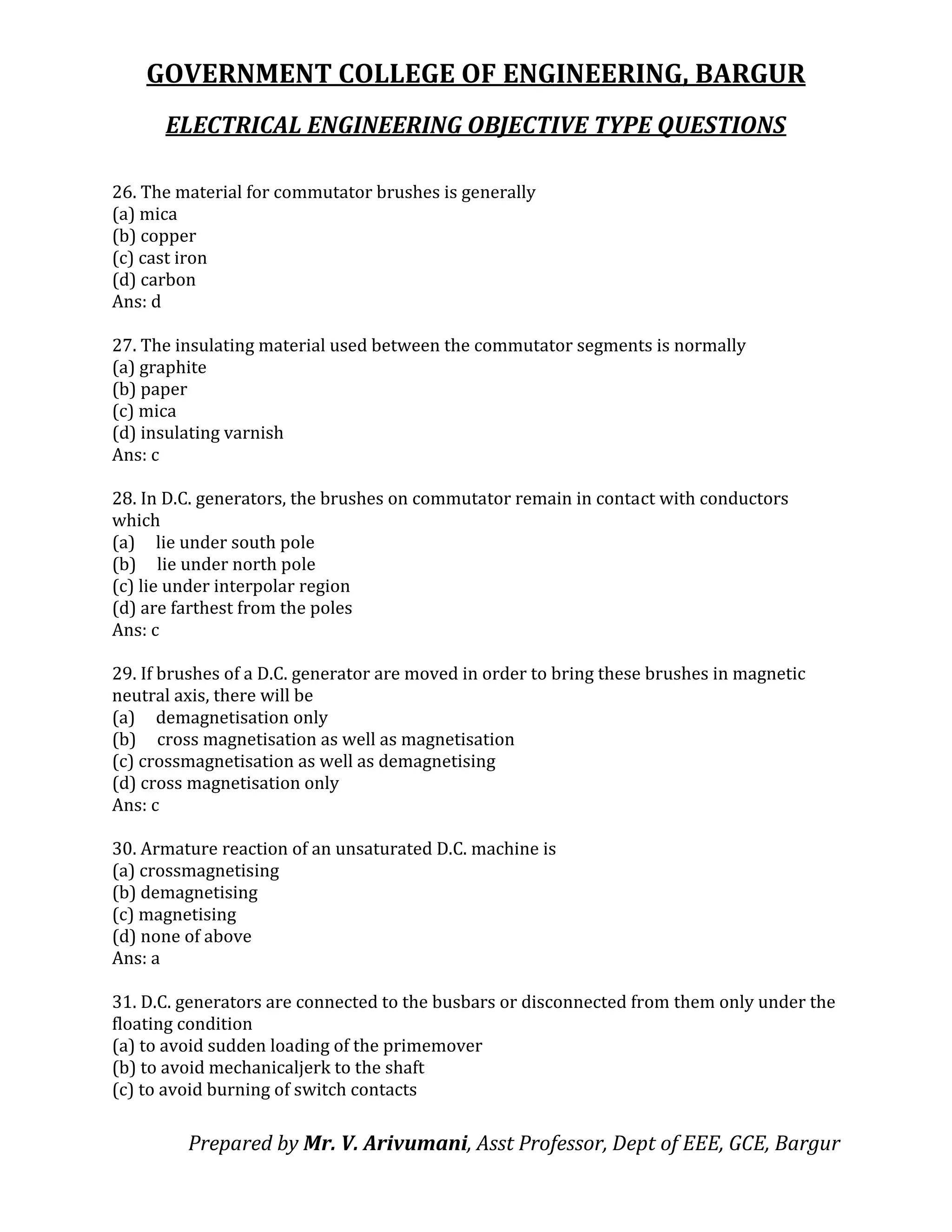 Electrical engineering objective type questions | PDF