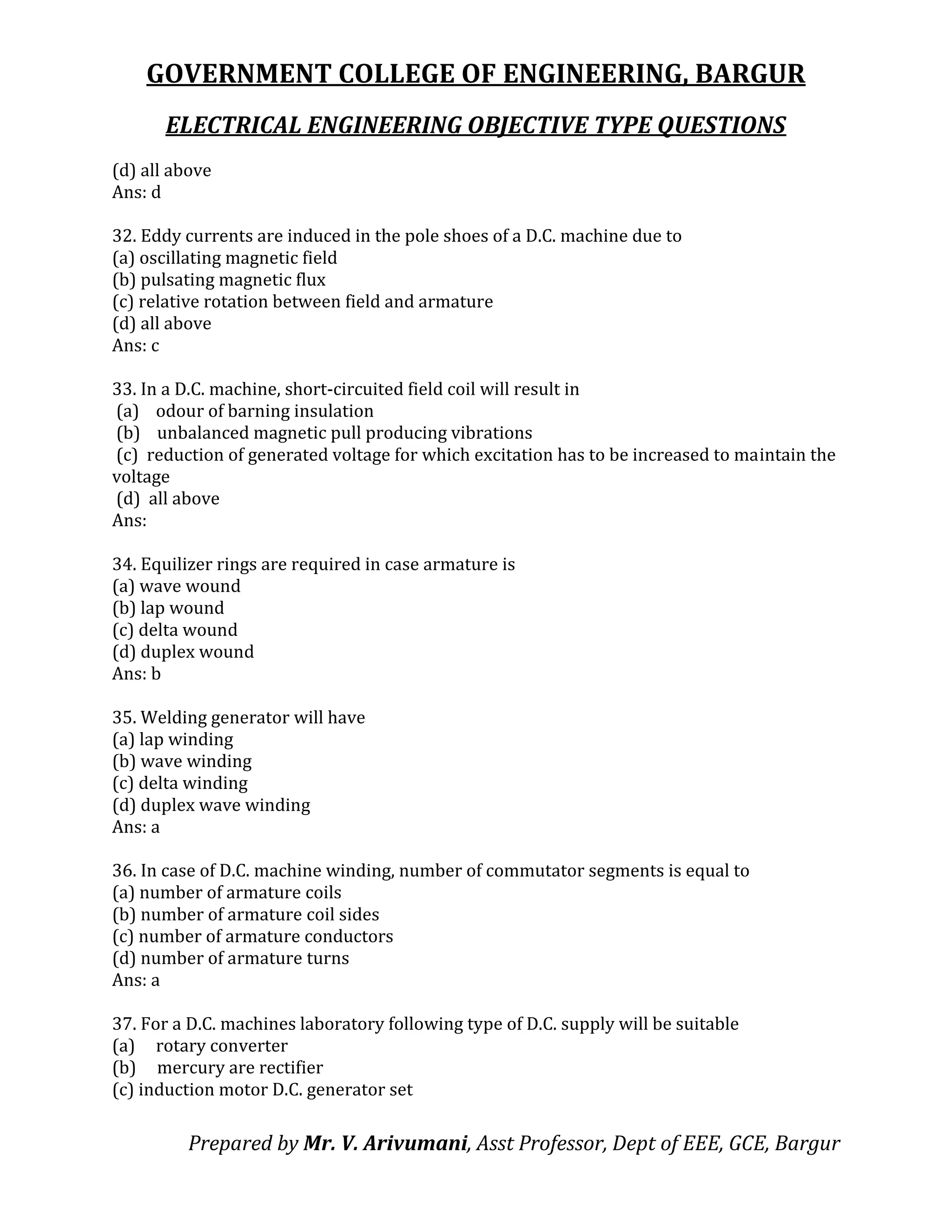 Electrical engineering objective type questions | PDF