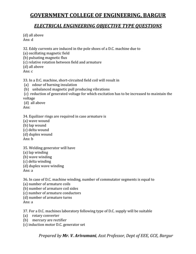 Electrical engineering objective type questions | PDF | Radio Control ...