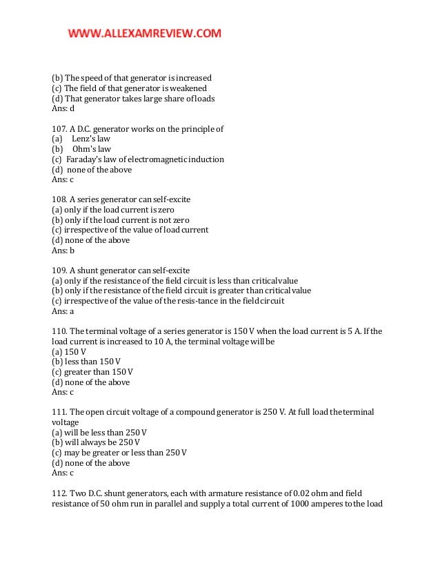 Electrical engineering objective type questions(www.allexamreview.com…