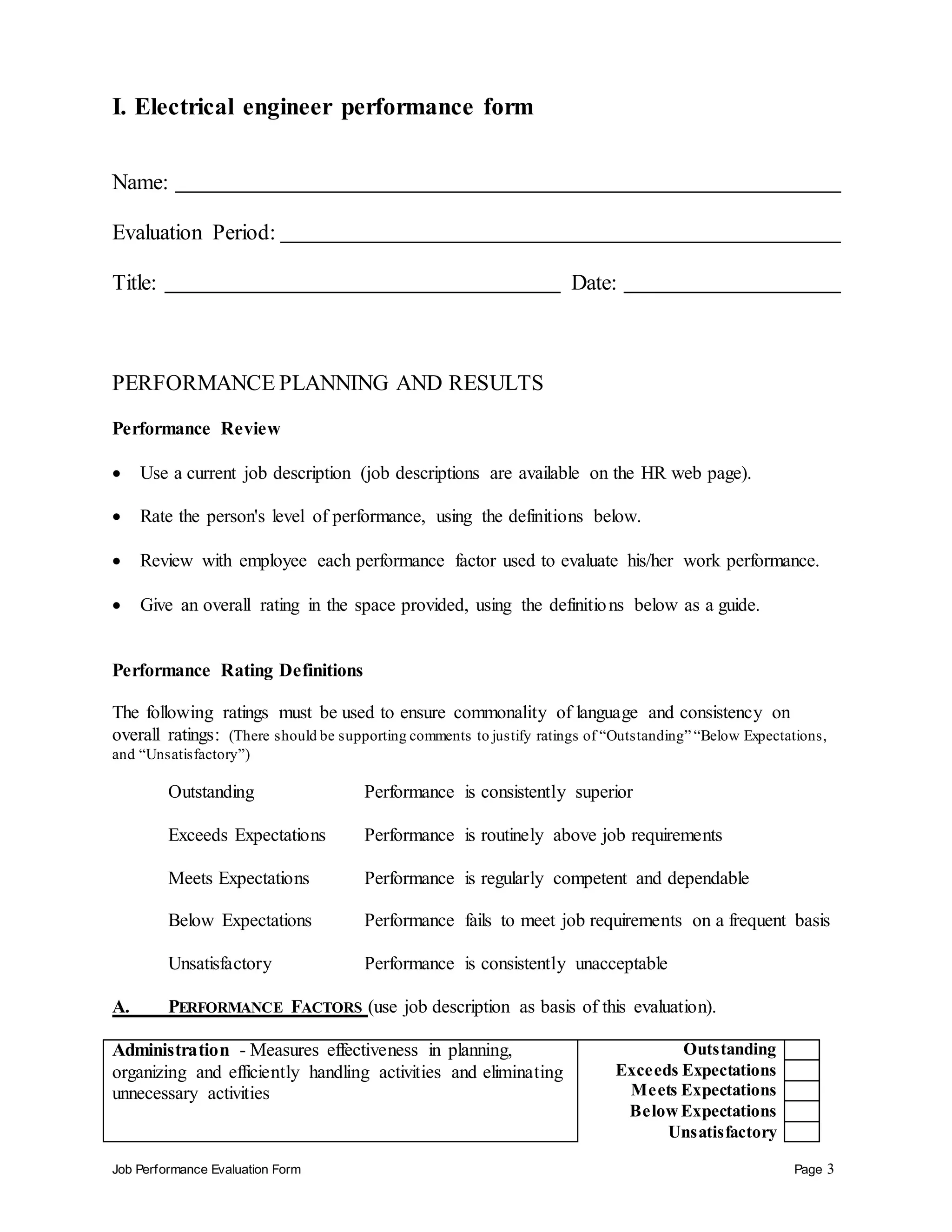 Electrical engineer performance appraisal | DOCX