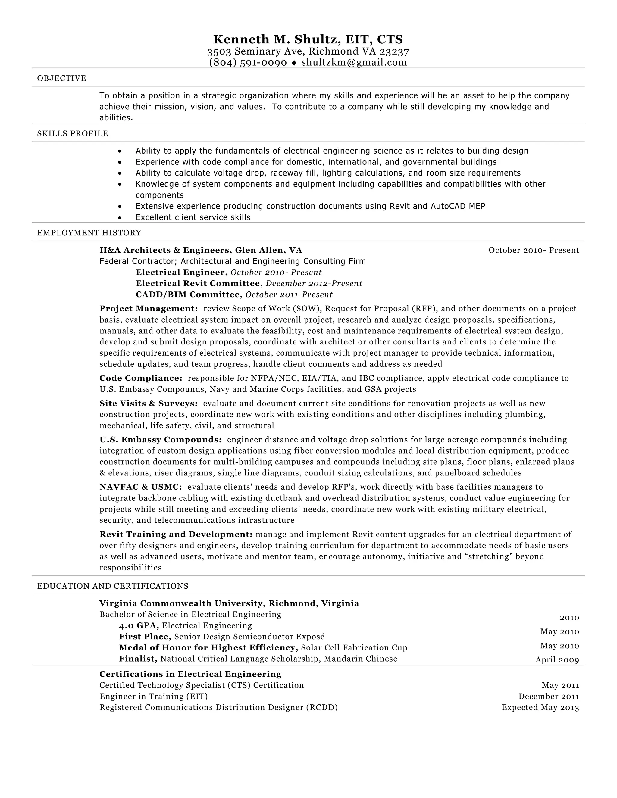 Electrical engineer resume kenneth shultz | PDF