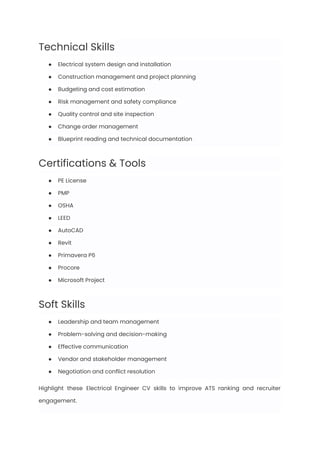 Electrical Engineer Resume Examples & Writing Guide for 2025 | PDF