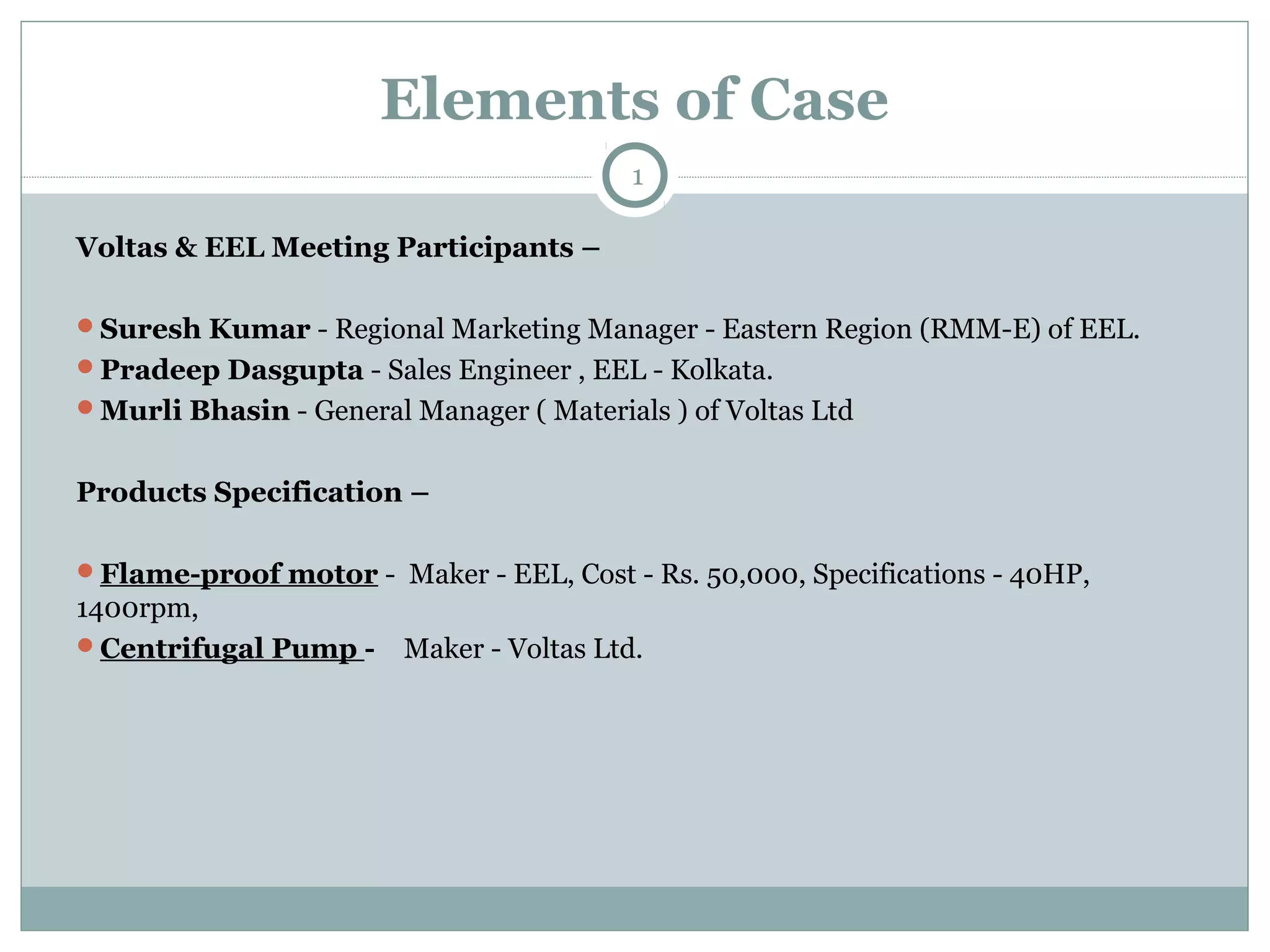 Electrical Equipment Ltd (eel) case study | PPT
