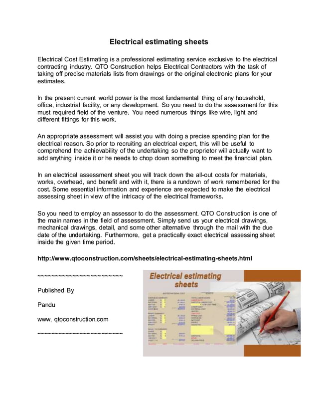 Electrical estimating sheets | DOCX