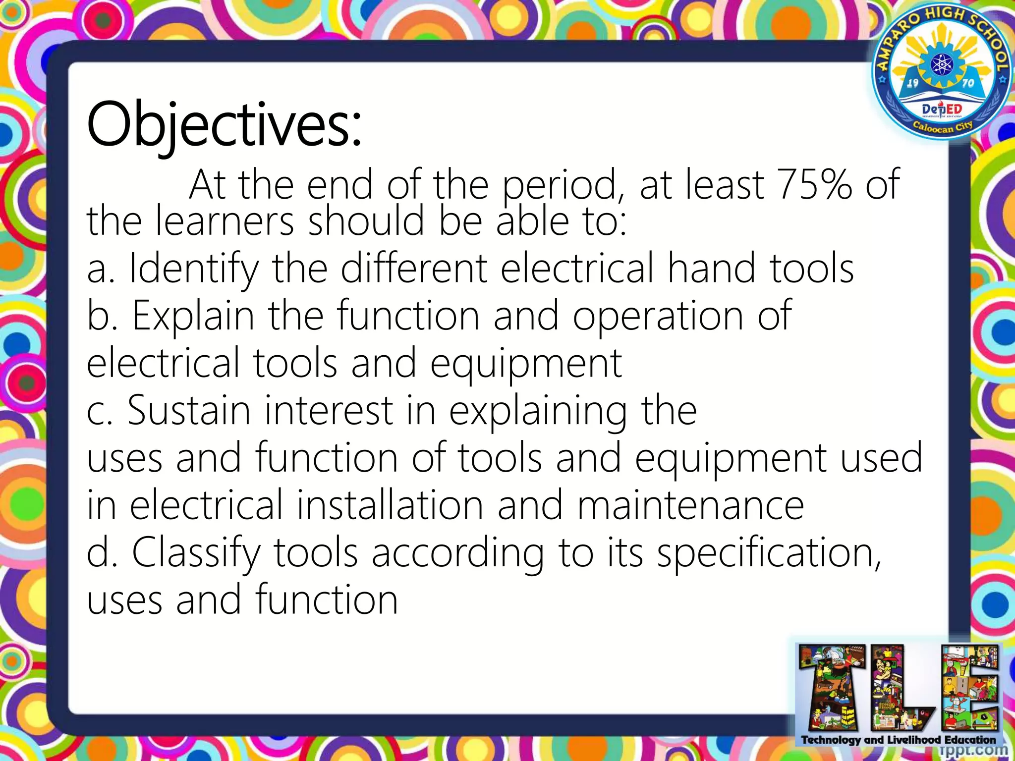 Electrical hand tools and equipment | PPTX