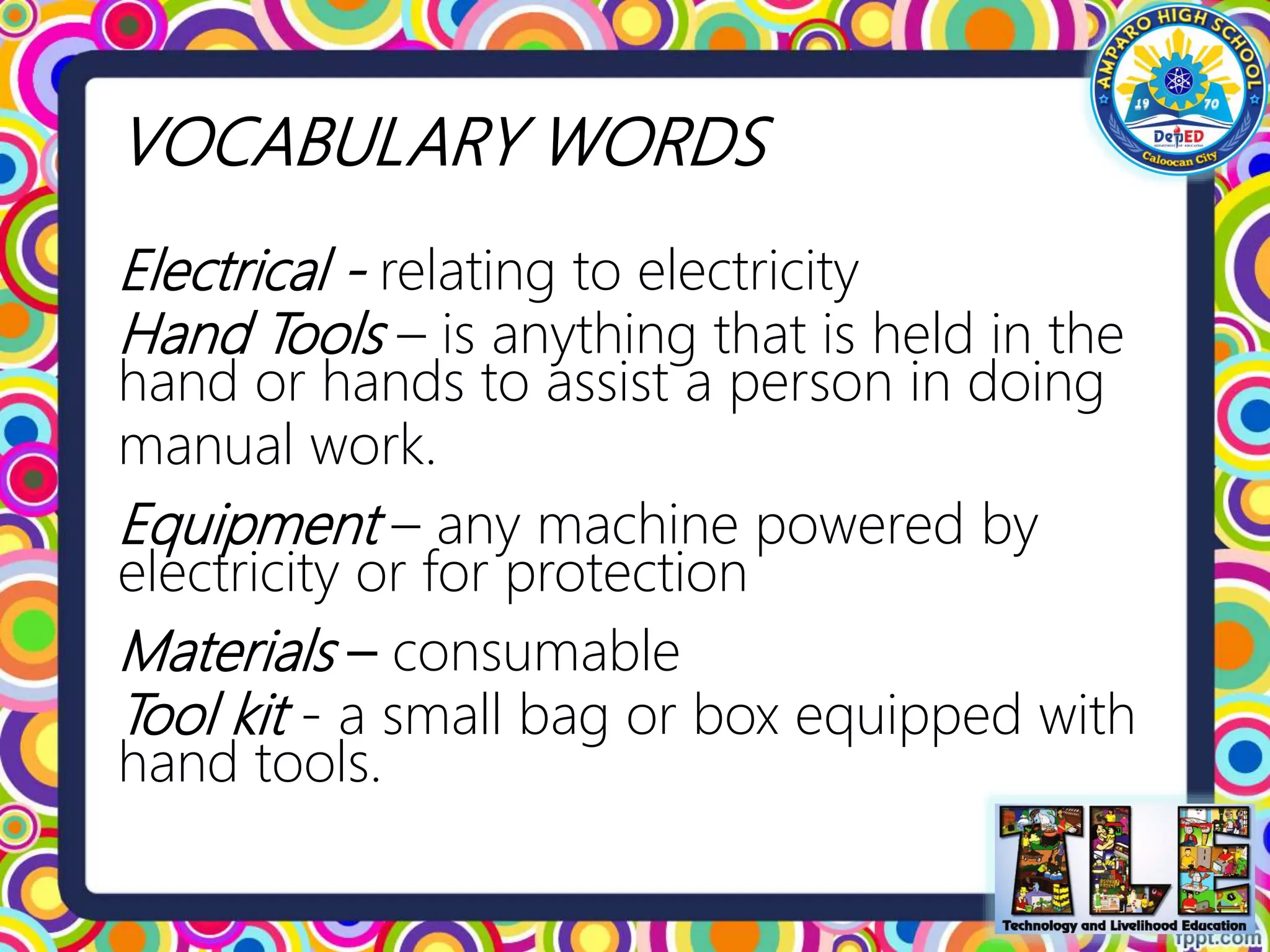 Electrical hand tools and equipment | PPTX