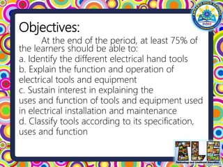 Electrical hand tools and equipment | PPTX