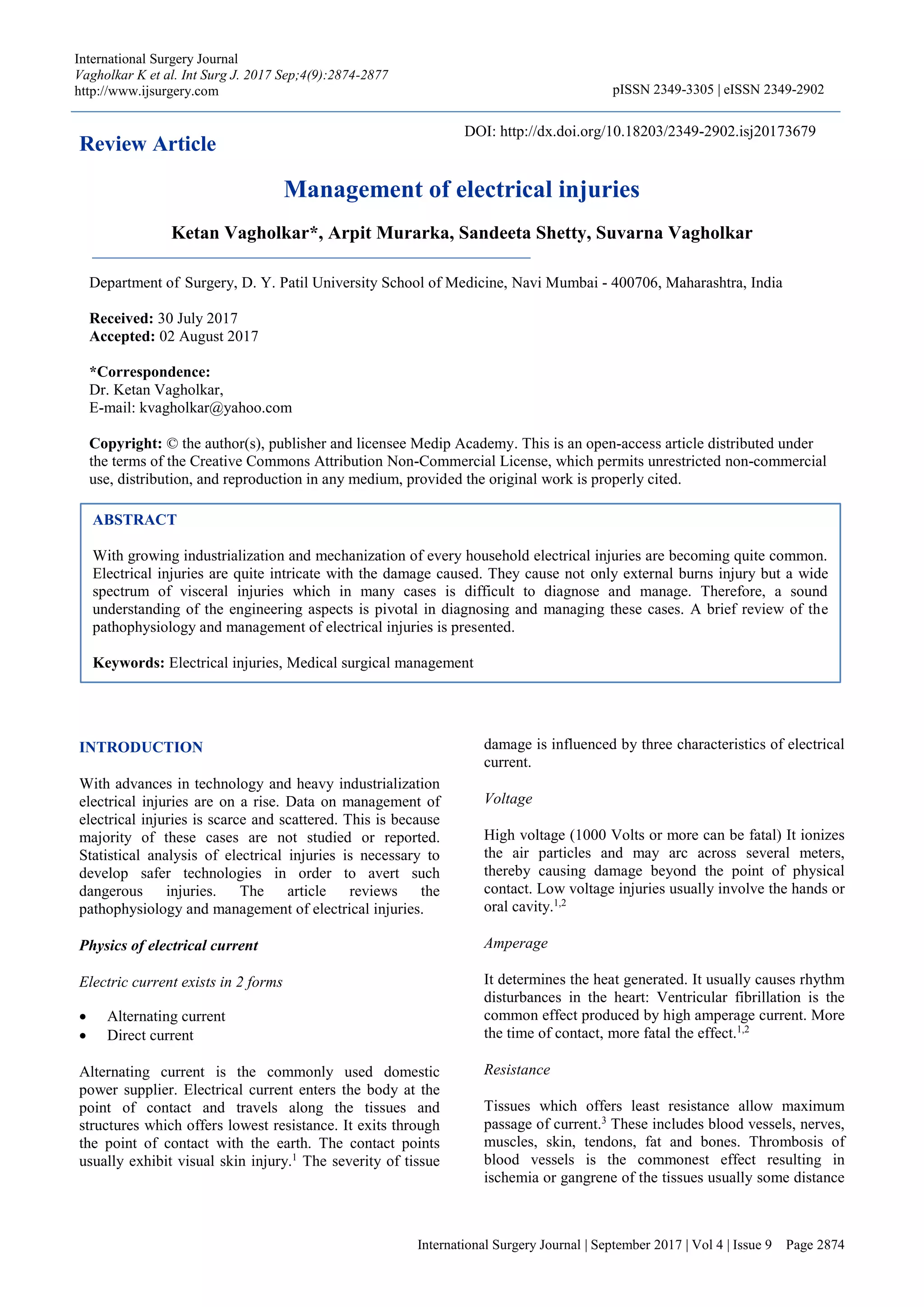 Management of Electrical Injuries | PDF