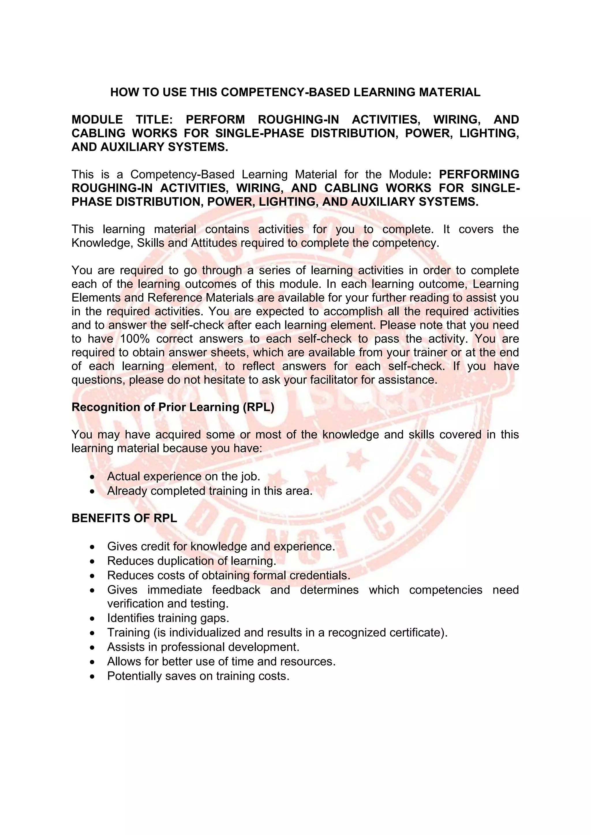 ELECTRICAL INSTALLATION AND MAINTENANCE NC II - CBLM | PDF