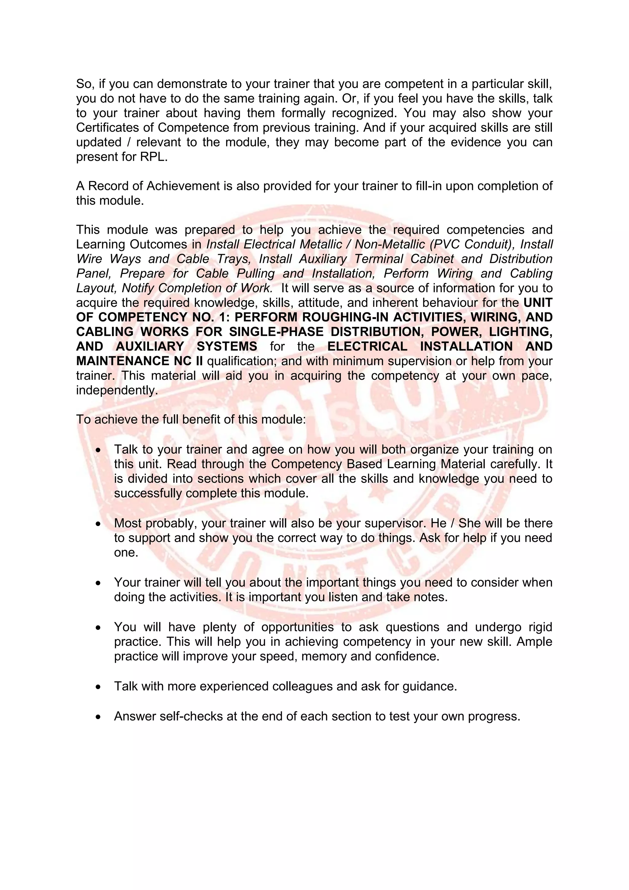 ELECTRICAL INSTALLATION AND MAINTENANCE NC II - CBLM | PDF