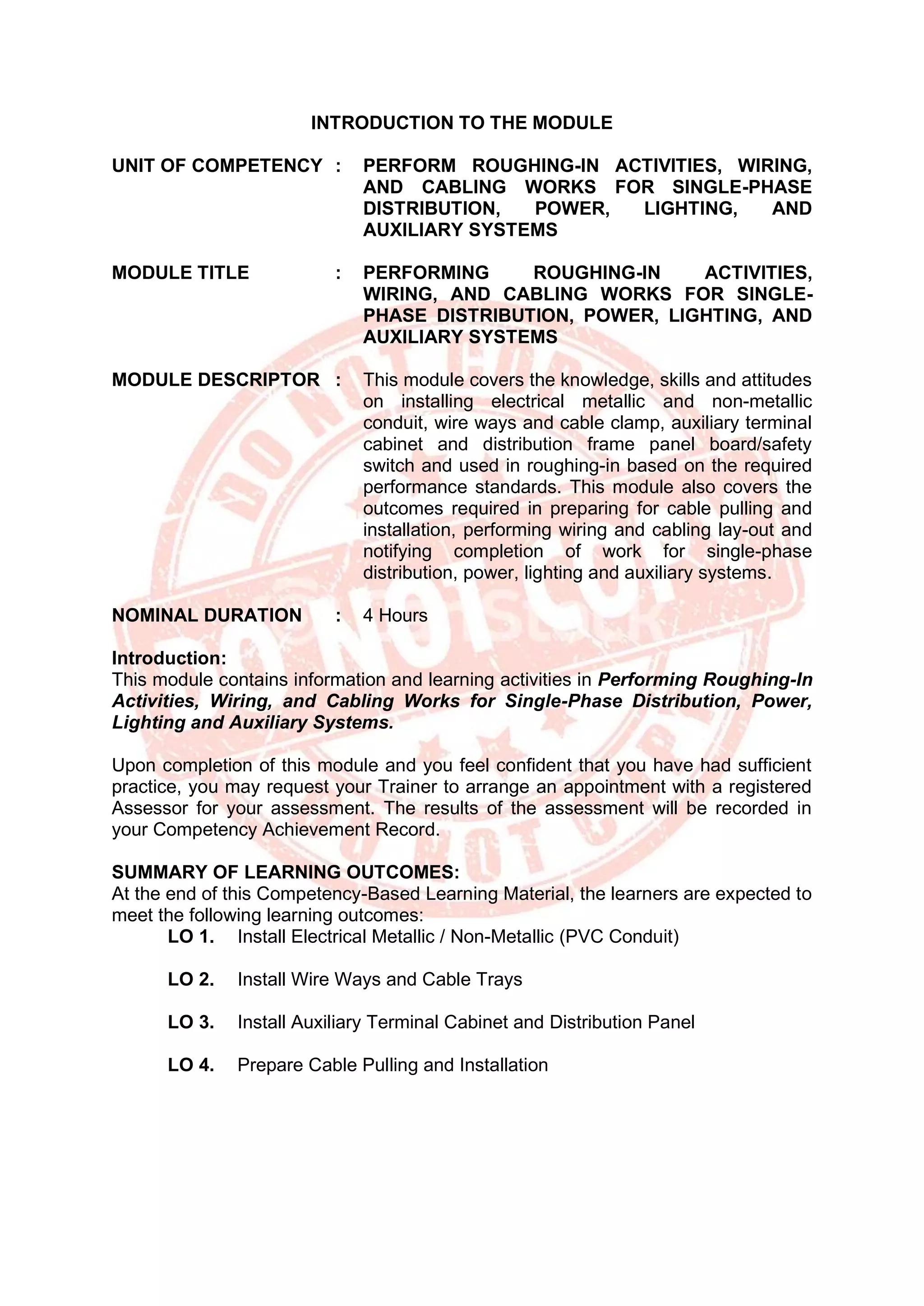 ELECTRICAL INSTALLATION AND MAINTENANCE NC II - CBLM | PDF