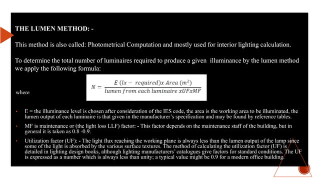 Electrical lighting design and calculations | PPTX