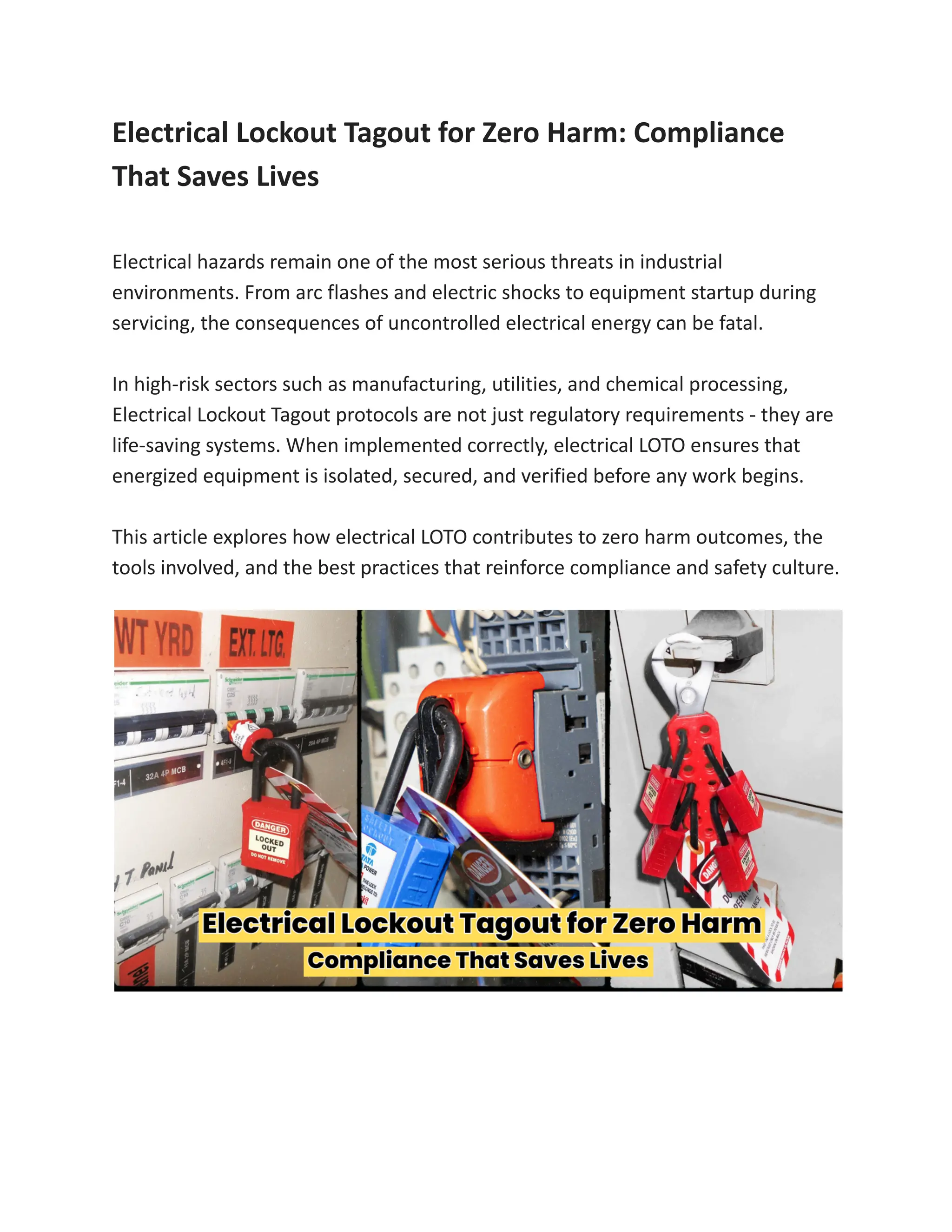 Electrical Lockout Tagout for Zero Harm_ Compliance That Saves Lives | PDF